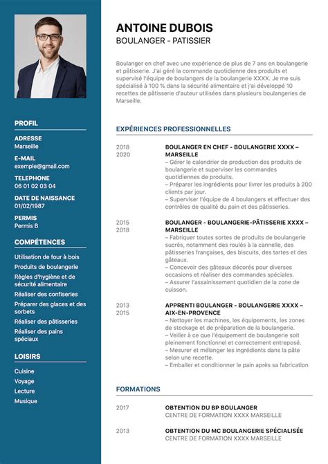 Modele CV pour boulanger et patissier à télécharger en ligne