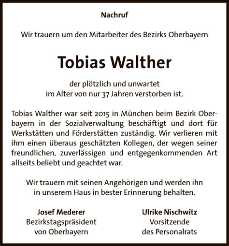 Traueranzeigen Von Tobias Walther Trauer HNA De