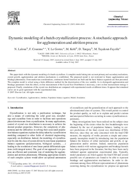 pdf dynamic modeling of a batch crystallization process a stochastic approach for