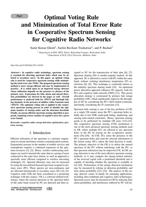 pdf optimal voting rule and minimization of total error rate in cooperative spectrum sensing