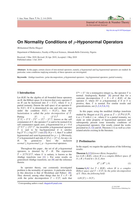 pdf on normality conditions of p hyponormal operators