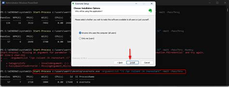 windows 11 bypass any user interaction when setting up exe file using powershell super user