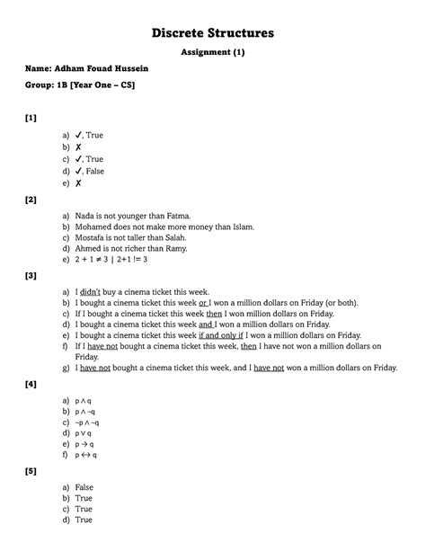 discrete structures assignment 1 year 1 discrete structures assignment 1 name adham fouad