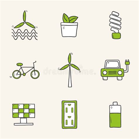 Set Of Hand Drawn Icons On Renewable Energy Theme Stock Vector
