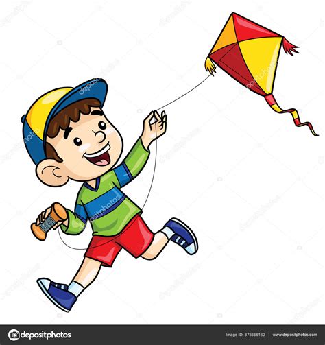 Ilustraci N Dibujos Animados Chico Lindo Jugando Cometa Vector De Stock