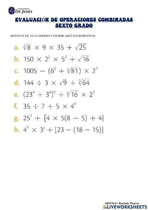 Ejercicio Online De Operaciones Combinadas Para SEXTO GRADO Sexto