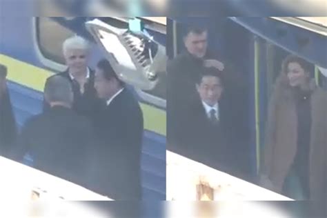 日本首相岸田文雄突访乌克兰 专列抵达基辅下车与接站人寒暄
