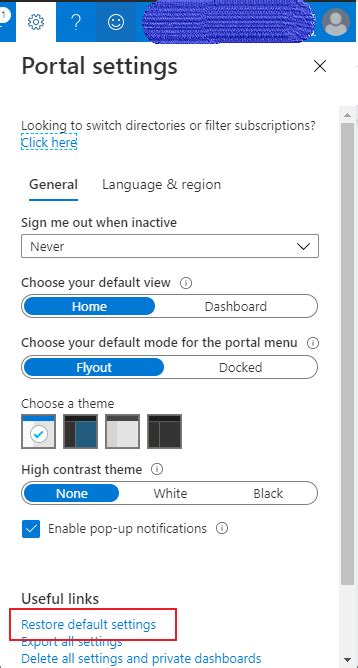 restore default azure portal settings dotnetmirror