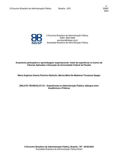 PDF Orçamento participativo e aprendizagem organizacional relato da