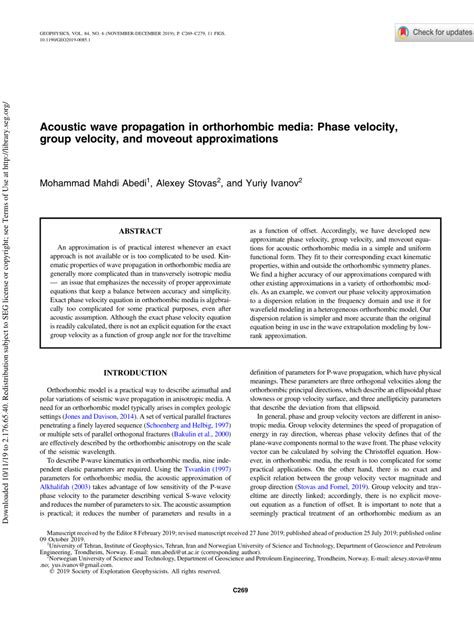 pdf acoustic wave propagation in orthorhombic media phase velocity group velocity and