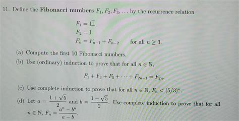 solved 11 define the fibonacci numbers f1 f2 f3 by