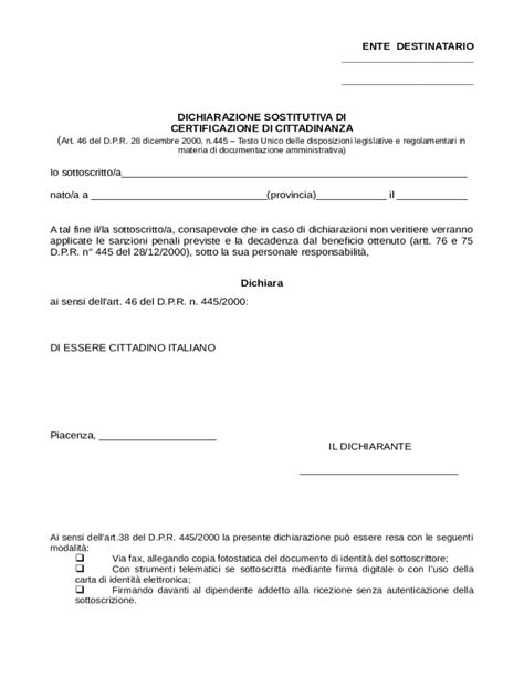 Dichiarazione Sostitutiva Di Certificazione Della Residenza Doc