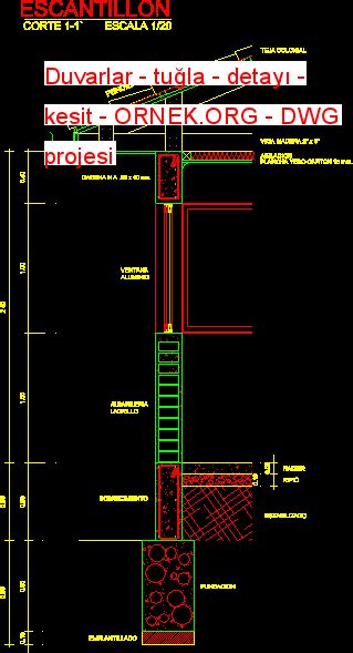 Duvarlar tuğla detayı kesit dwg projesi Autocad Projeler