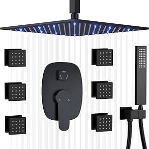 Amazon AYIVG Brass 12 Inch LED Square Rainfall Shower System