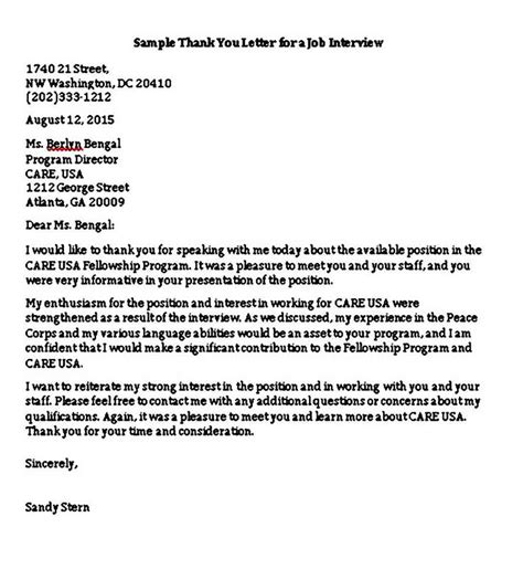 6 Sample Job Interview Thank You Letter Template Interview Thank You