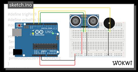 Rangkaian Sensor Ultrasonic Dan Buzzer Wokwi ESP32 STM32 Arduino