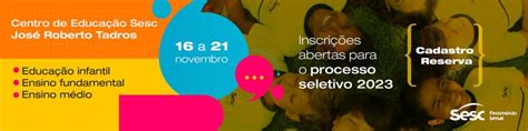 Processo Seletivo de Cadastro Reserva 2023 Centro de Educação Sesc