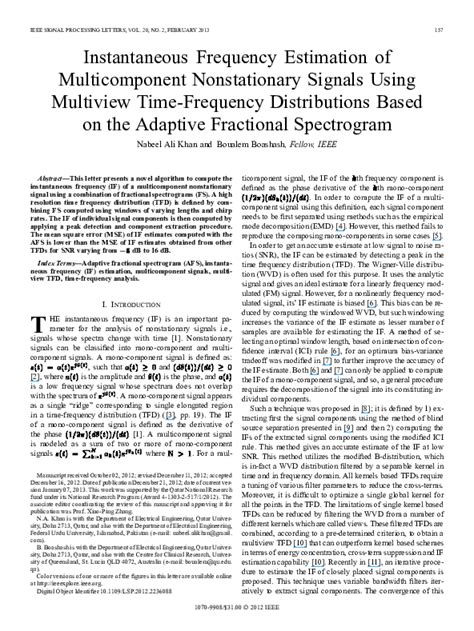 pdf instantaneous frequency estimation of multi component non stationary signals using multi