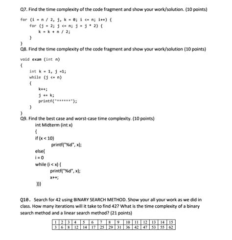 solved q7 find the time complexity of the code fragment and show your work solution 10