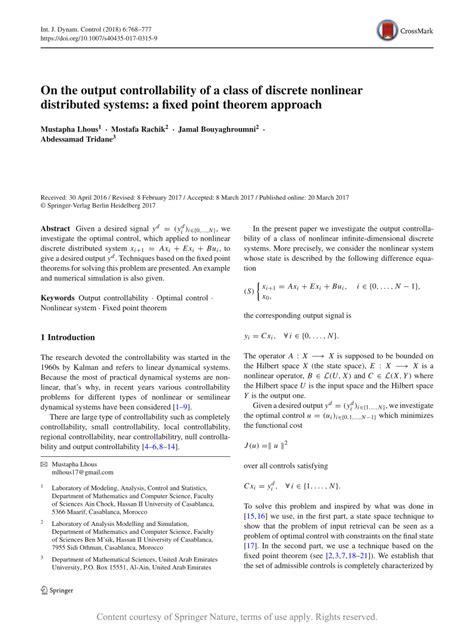 on the output controllability of a class of discrete nonlinear distributed systems a fixed