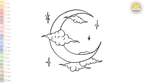Crescent Moon Stars Clouds Tattoo Drawing How To Draw Crescent Moon