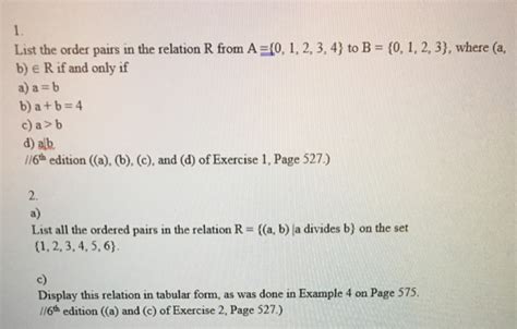 solved list the order pairs in the relation r from a {0