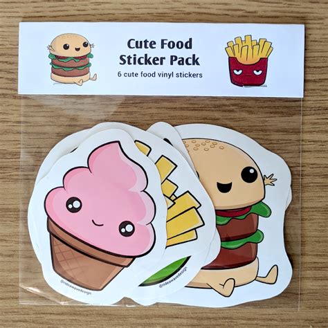 Cute Food Sticker Pack Kawaii Vinyl Stickers Ride A Wave Design