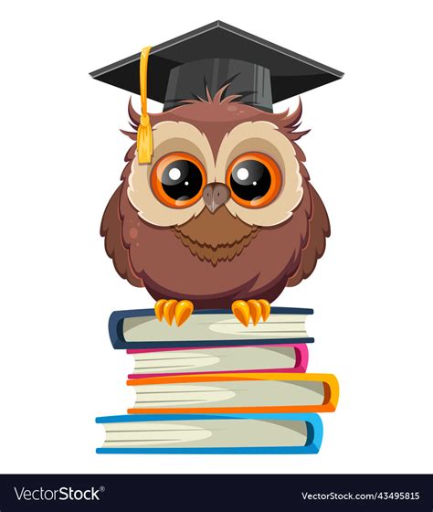 Wise Owl In Graduation Cap Cute Cartoon Royalty Free Vector