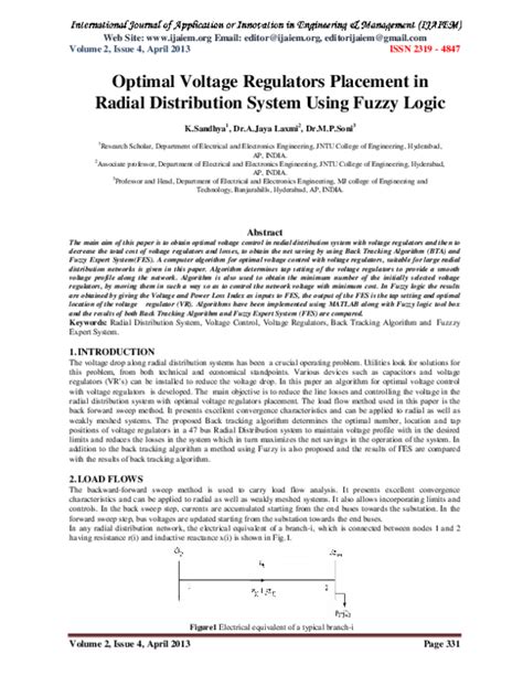 pdf optimal voltage regulators placement in radial distribution system using fuzzy logic