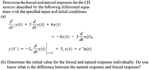 solved determine the forced and natural responses for the lti systems described by the