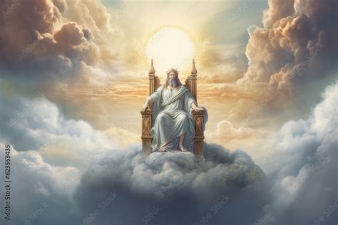 Jesus On A Throne In Heaven With Bright Light Behind Stock Photo