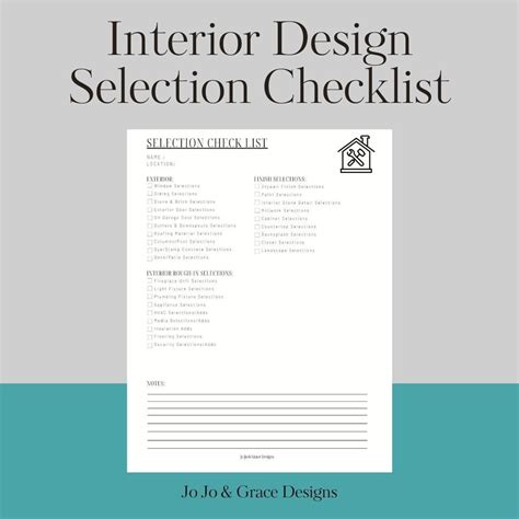 Interior Design Selection Checklist Printable Interior Design Sheet