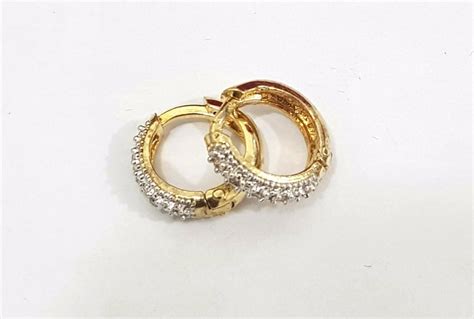 Brinco Argola Ouro 18k Pedras Zircônia Infantil 2 Furo R 539 00