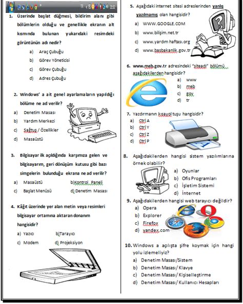 Bilişim teknolojileri ve yazılım 5 sınıf 2 dönem bep sınavı Sinif