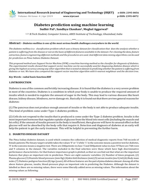 irjet diabetes prediction using machine learning