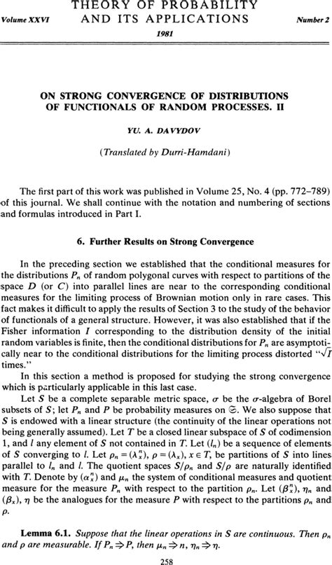 on strong convergence of distributions of functionals of random processes ii theory of