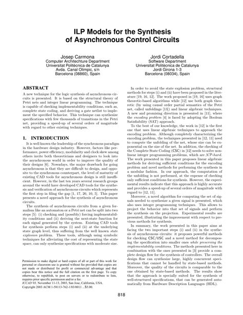 pdf ilp models for the synthesis of asynchronous control circuits