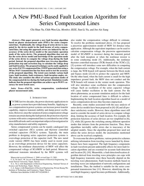 pdf a new pmu based fault location algorithm for series compensated lines