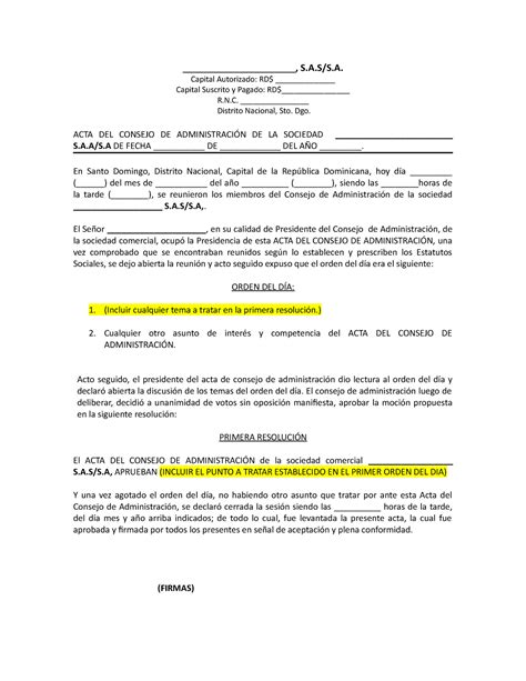 Acta De Consejo De Administracion Derecho Corporativo UABC Studocu