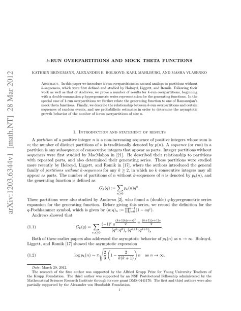 pdf k run overpartitions and mock theta functions