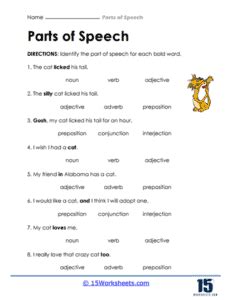 Parts Of Speech Worksheets Worksheets