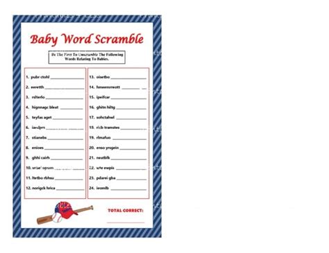 Baseball Word Scramble Printable Word Scramble Printable