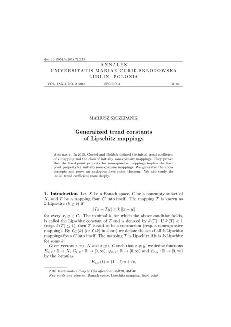 pdf generalized trend constants of lipschitz mappings
