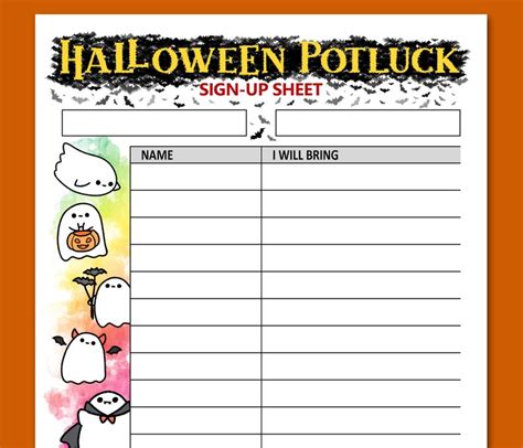 Halloween Potluck Sign Up Sheet Printable Letter Size Halloween Dinner