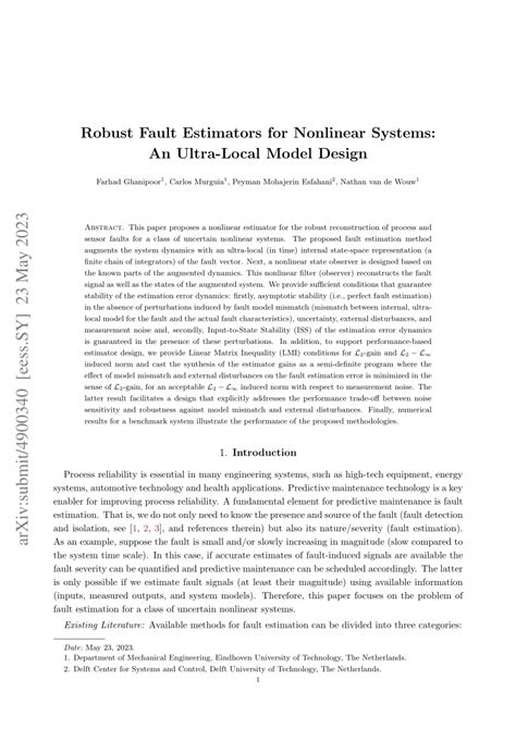 pdf robust fault estimators for nonlinear systems an ultra local model design