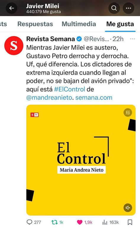 Javier Milei presidente de Argentina le dio retuit a un artículo