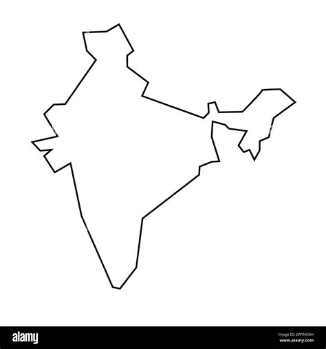 India Country Thin Black Outline Silhouette Simplified Map Vector