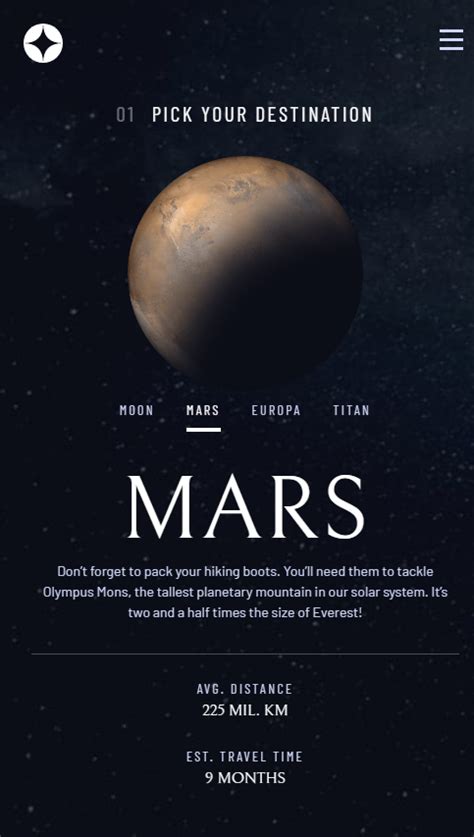 Frontend Mentor Space Tourism Website Space