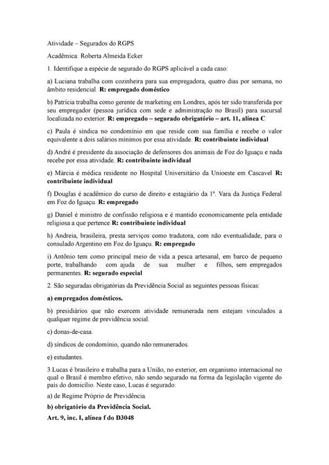 Atividade Segurados RGPS Atividade Segurados do RGPS Acadêmica