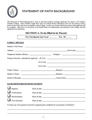 Fillable Online Sjcc Nsw Edu Statement Of Faith Combined Form 300112doc